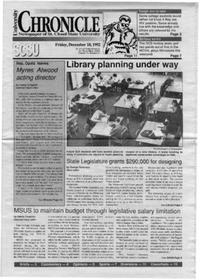 "The Chronicle [December 18, 1992]" by St. Cloud State University